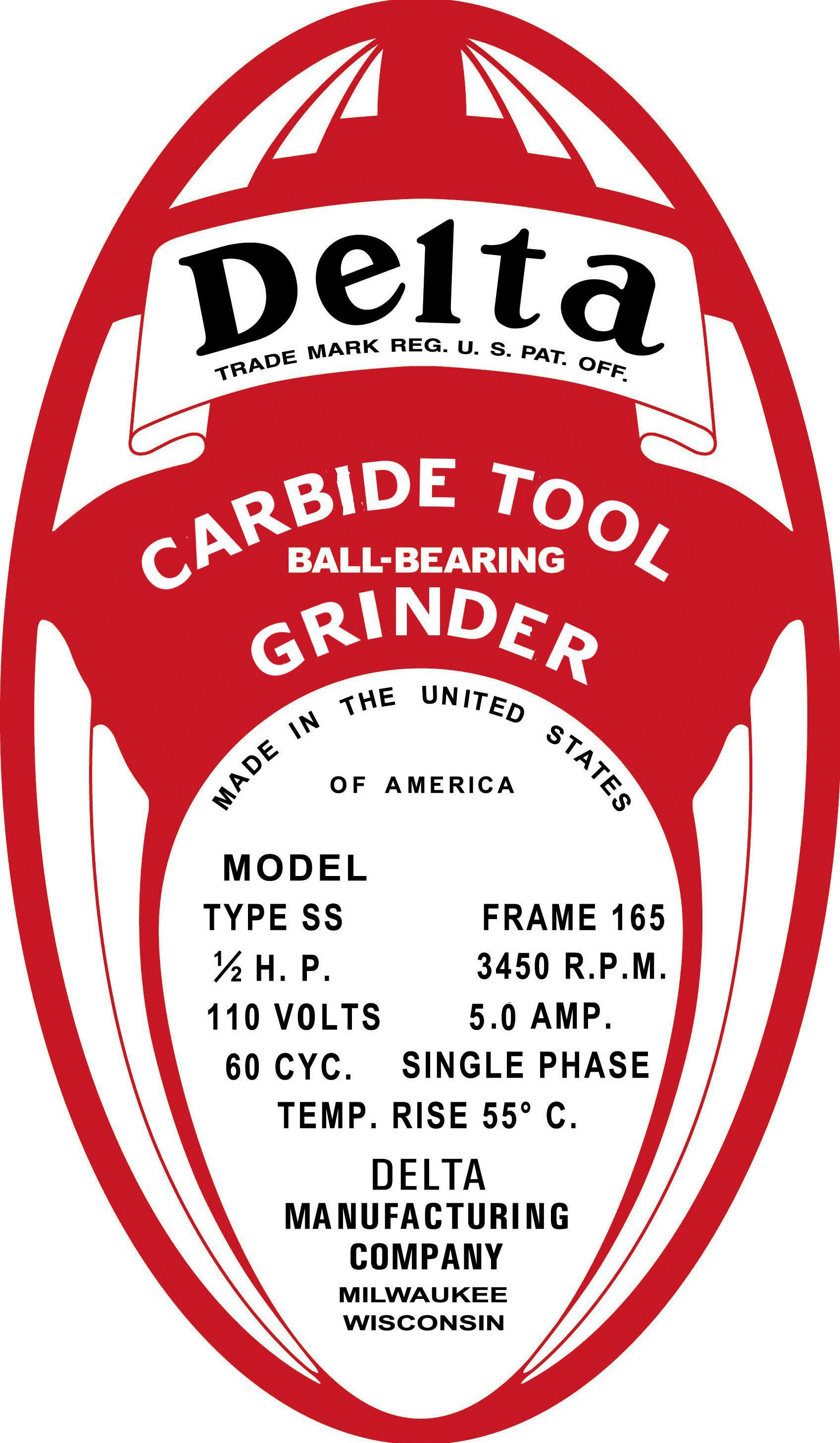 Early Delta Carbide Tool Grinder Badge Image - Old Machinery Badges and ...